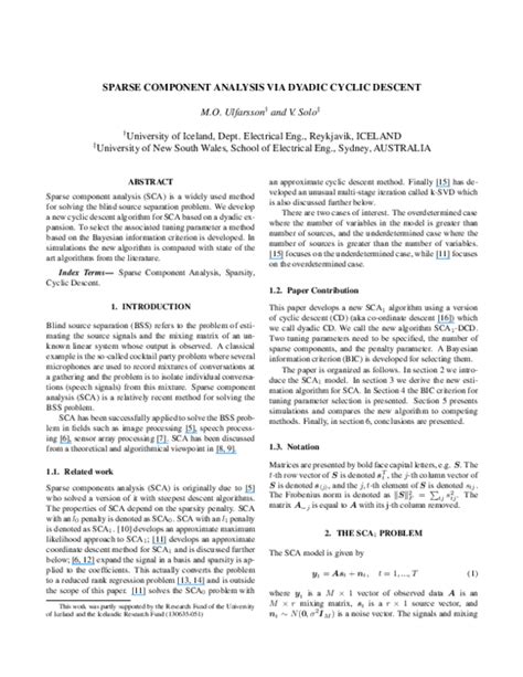 Pdf Sparse Component Analysis Via Dyadic Cyclic Descent