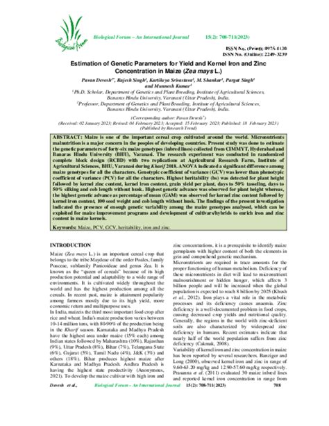 Pdf Estimation Of Genetic Parameters For Yield And Kernel Iron And