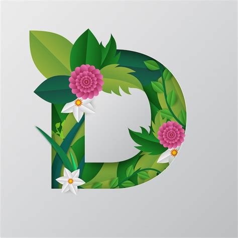 꽃으로 만든 D 알파벳의 그림 프리미엄 벡터