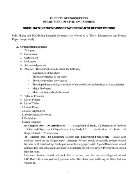 Guidelines For Writing Thesis Dissertations Project Reports Pdf
