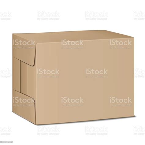 흰색 배경 벡터 모형에 고립 된 크래프트 골판지 상자 빈 종이 컨테이너 현실적인 모형 디자인용 템플릿 3차원 형태에 대한 스톡 벡터 아트 및 기타 이미지 Istock