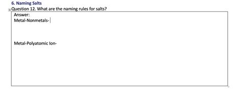 Solved 6 Naming Salts Question 12 What Are The Naming Chegg Com