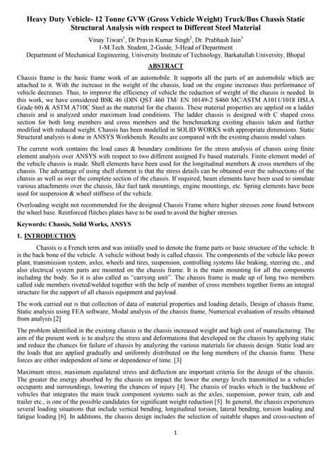 Trucksbuses Chassis Static Structural Analysis With Respect To Different Materials Pdf