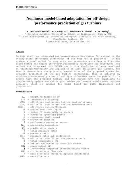 Pdf Nonlinear Model Based Adaptation For Off Design Performance Prediction Of Gas Turbines