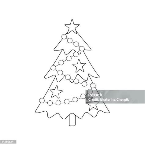 귀여운 겨울 아이 색칠 공부 크리스마스 트리와 페이지 간단한 모양과 편집 가능한 획을 가진 흑백 만화 벡터 일러스트레이션 0명에 대한 스톡 벡터 아트 및 기타 이미지