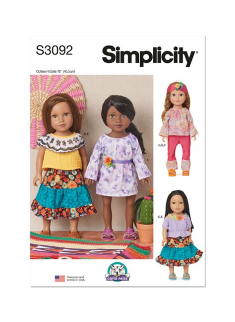 S3092 Simplicity Sewing Pattern 18 Doll Clothes By Carla Reiss