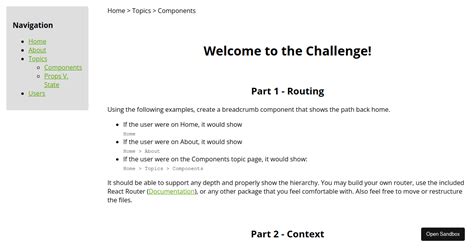 Breadcrumb Challenge Starter Codesandbox
