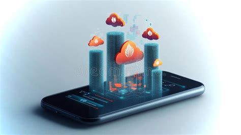 Creative Minimalist Illustration Of A Smartphone Displaying Cloud Data