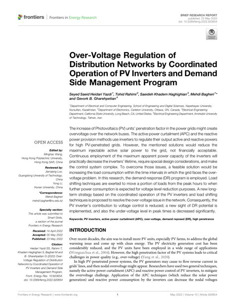 Pdf Over Voltage Regulation Of Distribution Networks By Coordinated Operation Of Pv Inverters