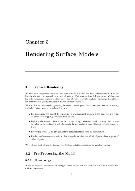 Cm30075 2008 2009 Lecture Notes 3 Rendering Surface Models Chapter 3 Rendering Surface