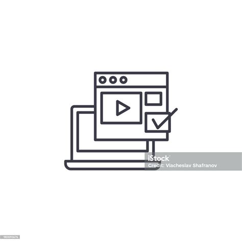 보기 동영상 선형 아이콘 개념입니다 보기 비디오 라인 벡터 기호 상징 그림 개념에 대한 스톡 벡터 아트 및 기타 이미지 개념 검은색 경관 Istock