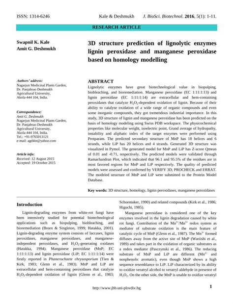 PDF D Structure Prediction Of Lignolytic Enzymes Lignin Structure Prediction Of