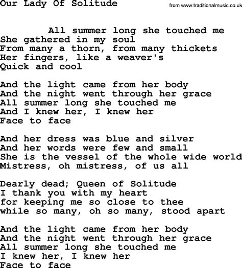 Leonard Cohen Song Our Lady Solitude Lyrics