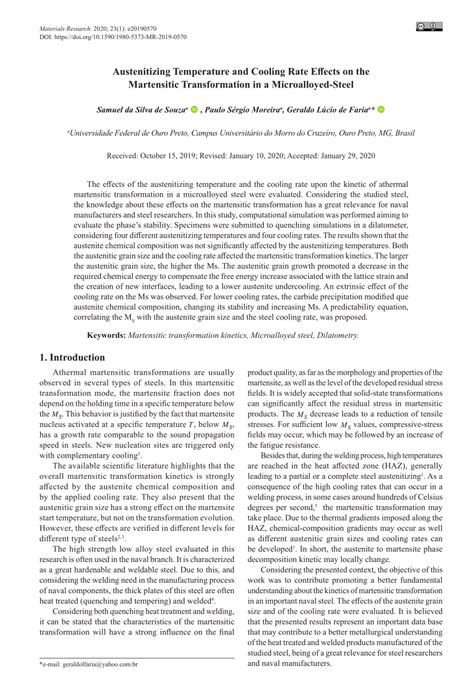 Pdf Austenitizing Temperature And Cooling Rate Effects On The Martensitic Transformation In A