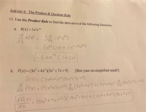 solved activity 6 the product and quotient rule 11 use the