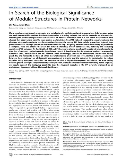 Pdf In Search Of The Biological Significance Of Modular Structures In Protein Networks
