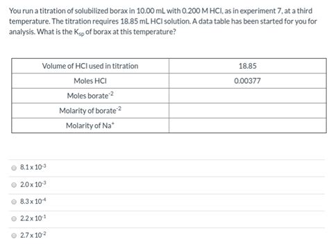 Solved You Run A Titration Of Solubilized Borax In 10 00 ML Chegg Com
