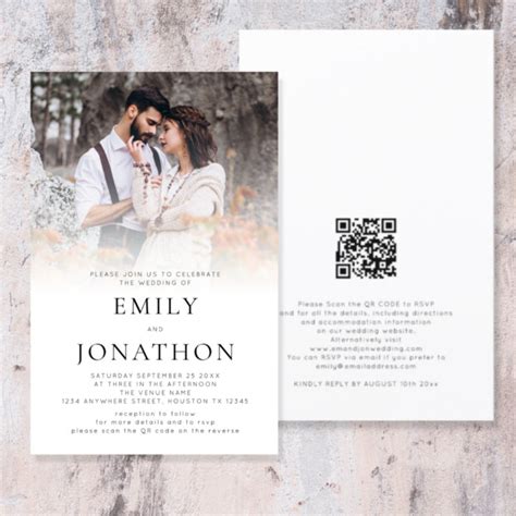 Budget Simple Photo Qr Code Wedding Invite Zazzle