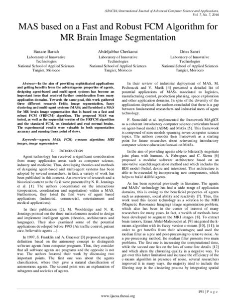 Pdf Mas Based On A Fast And Robust Fcm Algorithm For Mr Brain Image Segmentation