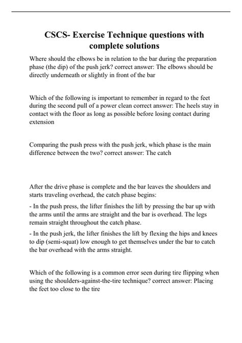 CSCS Exercise Technique Questions With Complete Solutions CSCS Stuvia US