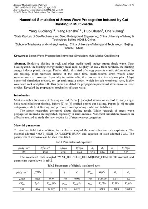Numerical Simulation Of Stress Wave Propagation Induced By Cut Blasting In Multi Media