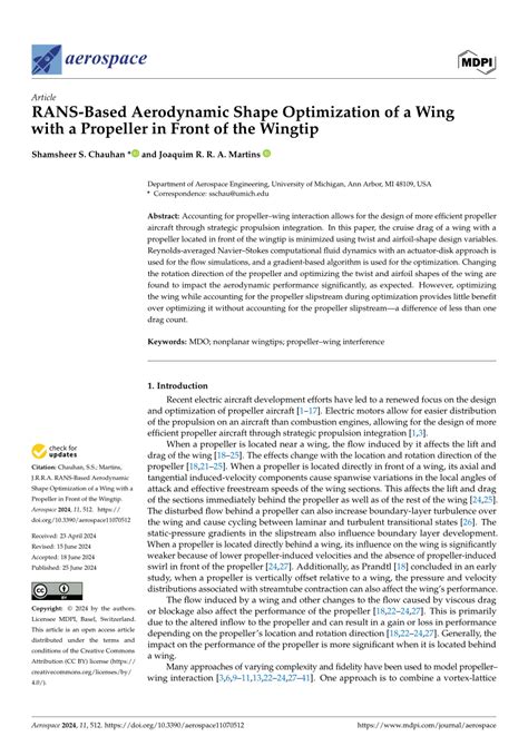 Pdf Rans Based Aerodynamic Shape Optimization Of A Wing With A Propeller In Front Of The Wingtip