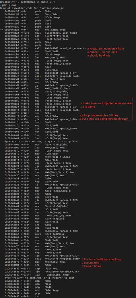 Binary Bomb Lab Phase 6