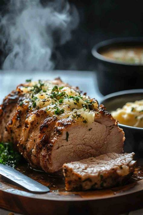 Slow Cooker Lemon Herb Boneless Pork Loin With Garlic Butter