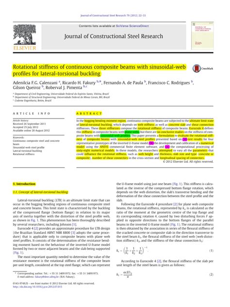 5 Rotational Stiffness Of Continuous Composite Beams With Sinusoidal Web Download Free Pdf