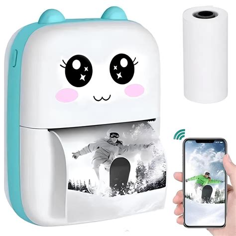 Мини принтер с термопечатью и Bluetooth Голубой Рулон термобумаги Детский термопринтер для