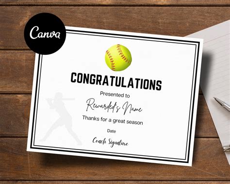 Editable Softball Award Certificates Canva Template Printable