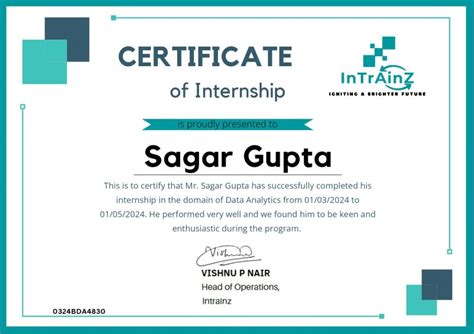sagar gupta on linkedin dataanalytics internship intrainz careergrowth
