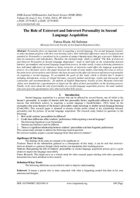 Pdf The Role Of Extrovert And Introvert Personality In Second