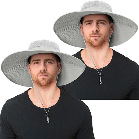 2 Pieces Mens Super Wide Brim Sun Hat Upf50 Uv Protection Waterproof