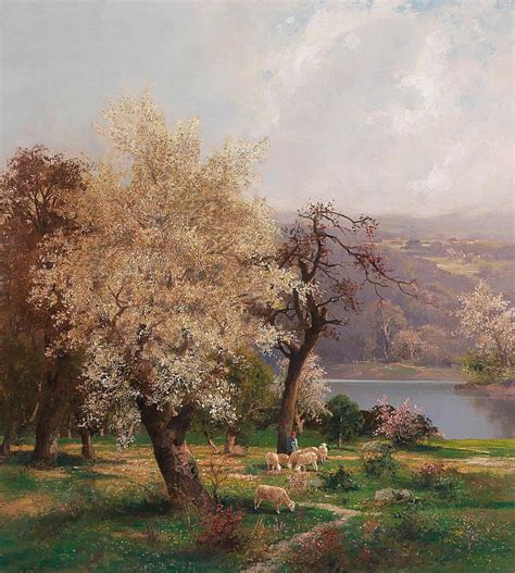 A Lake Landscape In Spring — Adolf Kaufmann