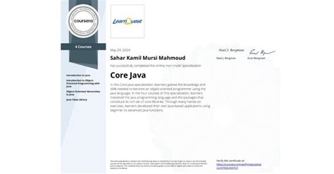 Sahar Mursi On Linkedin Completion Certificate For Core Java