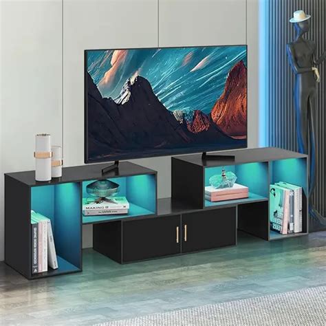 Mueble Para Tv Soporte Deformable Con Led Negro 3 Piezas Color