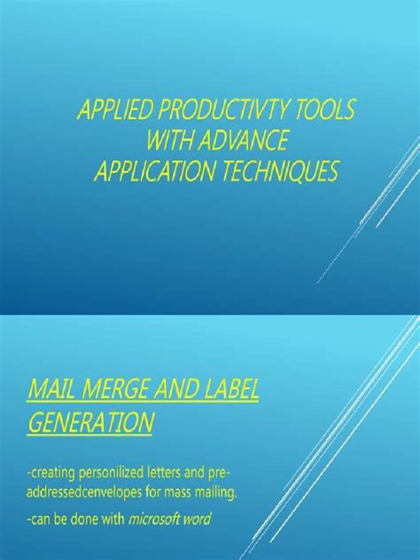 Lesson 5 Applied Productivity Tools With Advanced Application Techniques Pdf