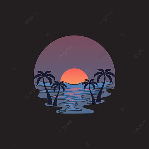 Retro Sunset Beach Vector Design Images Retro Beach Sunset Logo Design
