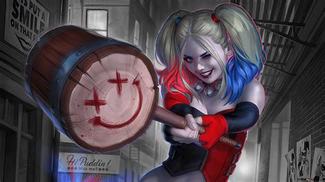 Harley Quinn And Smiley Hammer 4k Wallpaper Download