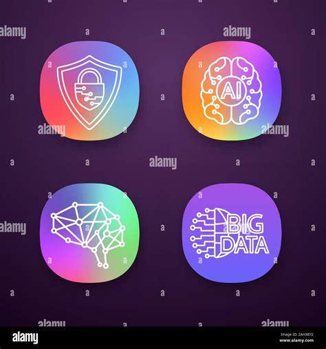Artificial Intelligence App Icons Set Uiux User Interface Ai Neural Network Cybersecurity