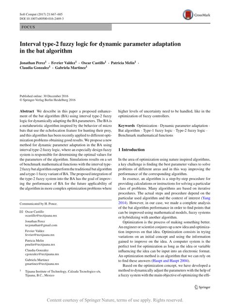 Interval Type 2 Fuzzy Logic For Dynamic Parameter Adaptation In The Bat Algorithm Request Pdf