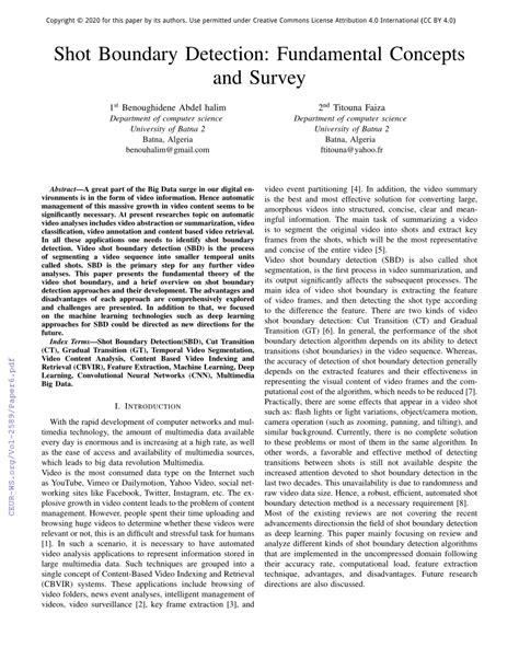 PDF Shot Boundary Detection Fundamental Concepts And Survey