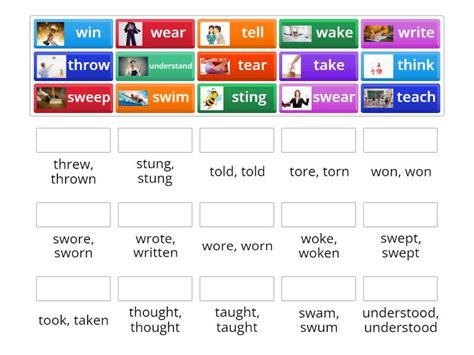irregular verbs sting write part 7 match up