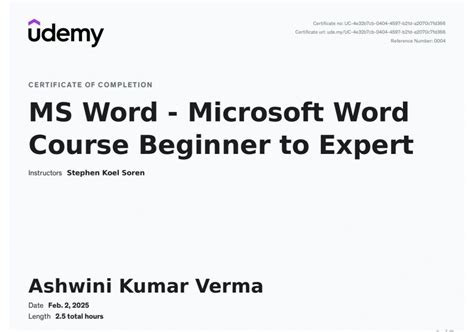Microsoftword Learning Professionaldevelopment Udemy Achievement Ashwini Kumar Verma