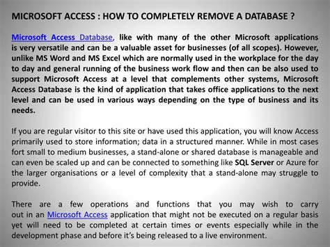 Ppt Microsoft Access Database How To Completely Remove A Database Powerpoint Presentation Id