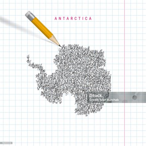 체크 무늬 학교 노트북 종이 배경에 그려진 남극 스케치 낙서 벡터지도 0명에 대한 스톡 벡터 아트 및 기타 이미지 0명 3차원 형태 고무 Istock