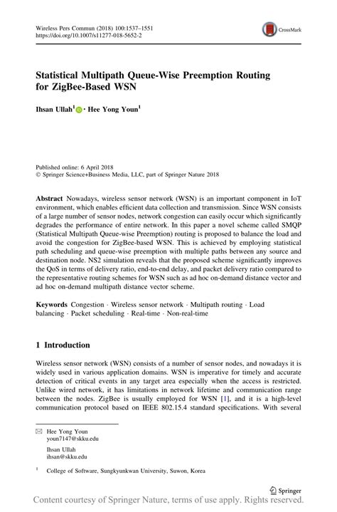 statistical multipath queue wise preemption routing for zigbee based wsn request pdf