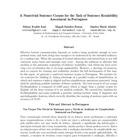 A Nontrivial Sentence Corpus For The Task Of Sentence Readability Assessment In Portuguese Acl