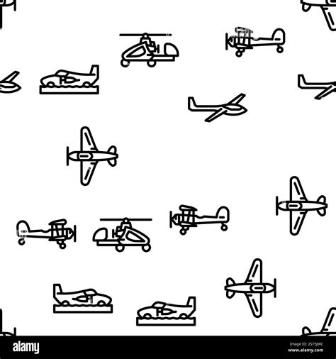 Plane Flight Travel Aircraft Vector Seamless Pattern Thin Line Illustration Plane Flight Travel